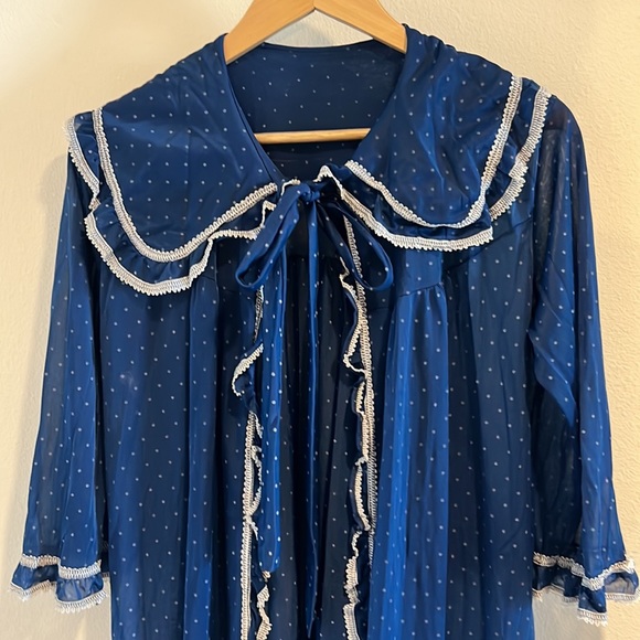 Intimates & Sleepwear | Vintage Blue And White Polka Dot Mesh And Lace ...